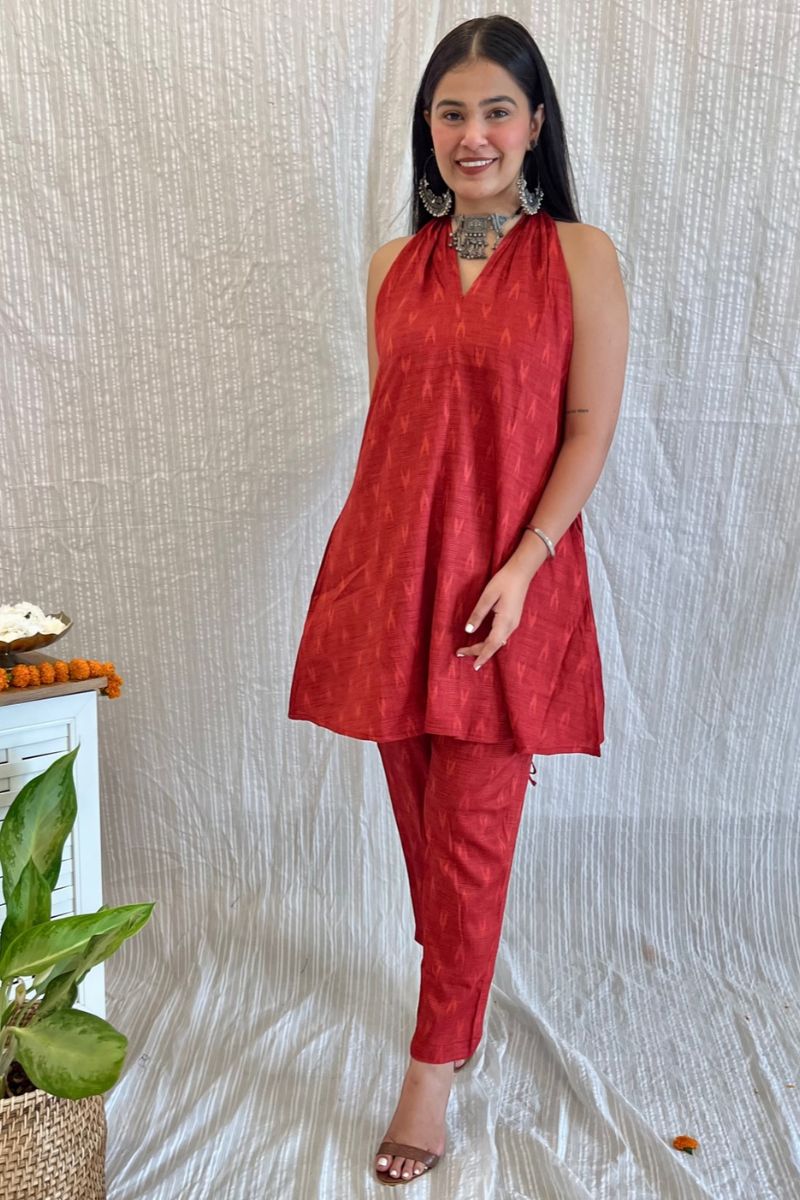 Red Handloom Co-ord Set – Bohemian Dream